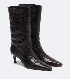 JUDE Cave Snake-effect Leather Ankle Boots - Brown