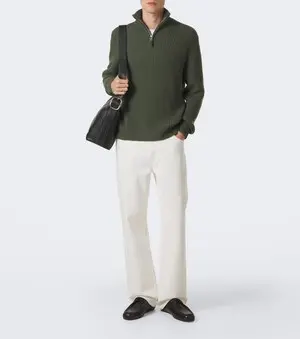 ALLUDE Striped Half-zip Sweater - Green