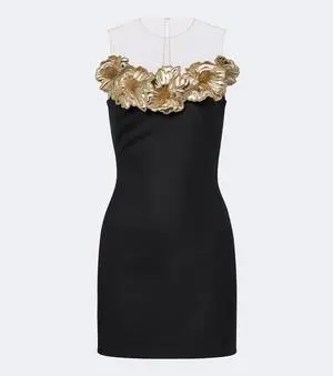 David Koma Embellished Floral-appliqué Mini Dress - Black
