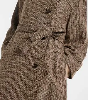 Brunello Cucinelli Belted Herringbone Wool-blend Coat - Brown