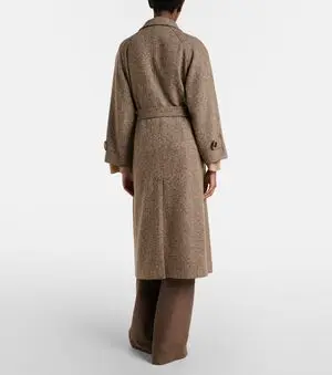 Brunello Cucinelli Belted Herringbone Wool-blend Coat - Brown