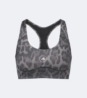 Adidas By Stella McCartney Logo Leopard-print Sports Bra - Grey