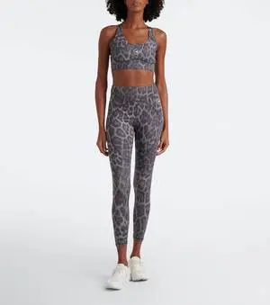 Adidas By Stella McCartney Logo Leopard-print Sports Bra - Grey