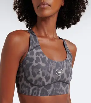 Adidas By Stella McCartney Logo Leopard-print Sports Bra - Grey