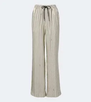 Versace Striped Silk Wide-leg Pants - White