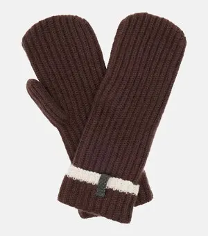 Brunello Cucinelli Monili Ribbed-knit Cashmere Mittens - Brown