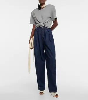 Magda Butrym Cropped Cotton-blend T-shirt With Detachable Shoulder Pads - Grey