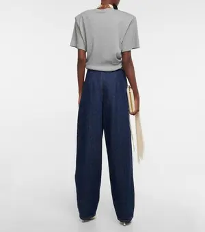 Magda Butrym Cropped Cotton-blend T-shirt With Detachable Shoulder Pads - Grey