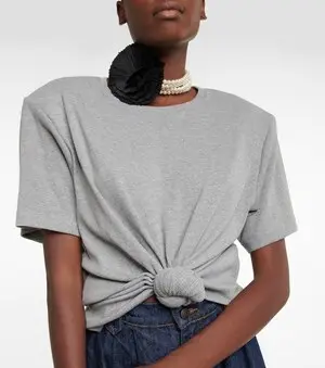 Magda Butrym Cropped Cotton-blend T-shirt With Detachable Shoulder Pads - Grey
