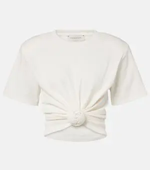Magda Butrym Cropped Cotton-blend T-shirt With Detachable Shoulder Pads - White