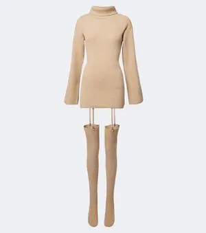 AYA MUSE Cursa Ribbed-knit Wool Minidress And Tights Set - Beige