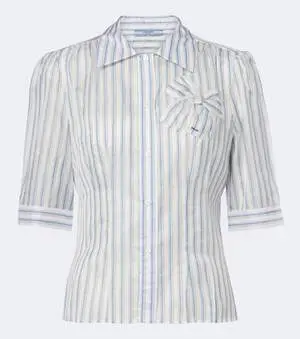 Prada Striped Bow Detail Shirt - Blue