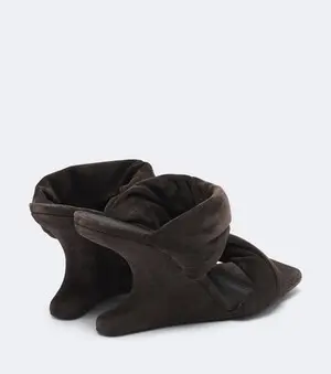 Rick Owens Twisted Cantilever Suede Wedge Mules - Brown