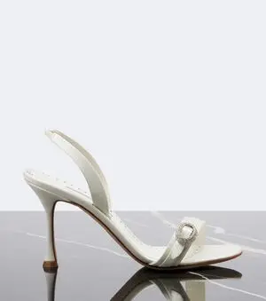 Manolo Blahnik Embellished Satin Slingback Sandals