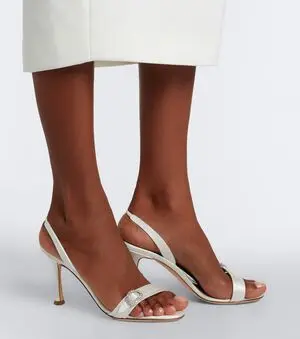 Manolo Blahnik Embellished Satin Slingback Sandals - White