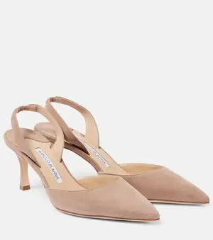 Manolo Blahnik Carolyne 70 Suede Slingback Pumps - Beige