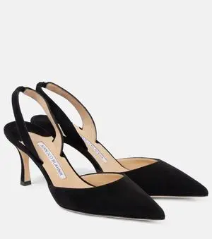 Manolo Blahnik Carolyne 70 Suede Slingback Pumps - Black