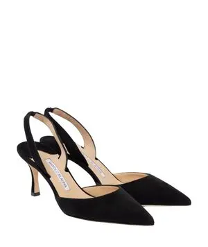 Manolo Blahnik Carolyne 70 Suede Slingback Pumps - Black