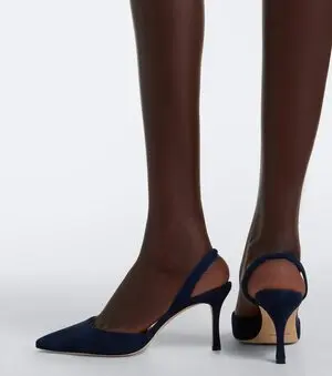 Manolo Blahnik Carolyne 70 Suede Slingback Pumps - Blue