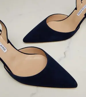 Manolo Blahnik Carolyne 70 Suede Slingback Pumps - Blue