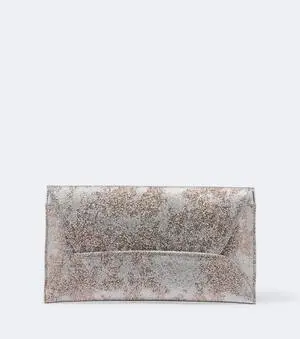 AQUAZZURA Envelope Sequined Metallic Leather Clutch - Silver