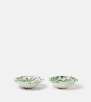 CABANA Marbled Set Of 2 Ceramic Bowls - Green