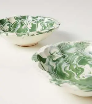 CABANA Marbled Set Of 2 Ceramic Bowls