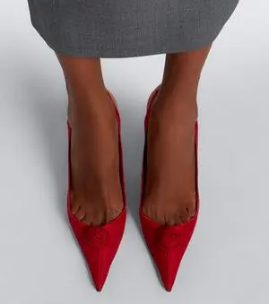 Magda Butrym Floral-appliqué Satin Slingback Pumps - Red