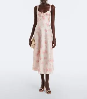 RODARTE Floral Silk Twill Midi Dress - Pink