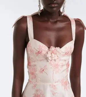 RODARTE Floral Silk Twill Midi Dress - Pink