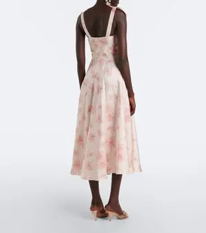 RODARTE Floral Silk Twill Midi Dress - Pink