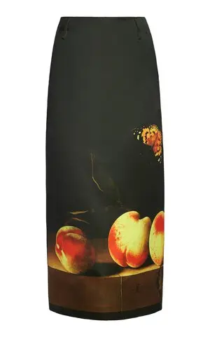 Dries Van Noten Sentista Printed Satin Midi Skirt - Black