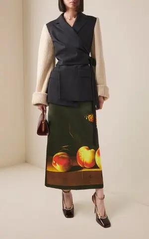 Dries Van Noten Sentista Printed Satin Midi Skirt