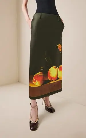 Dries Van Noten Sentista Printed Satin Midi Skirt