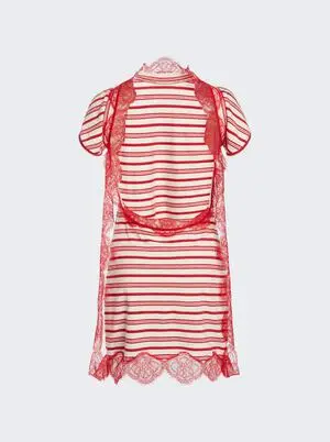 Christopher Esber Stripe Jersey Lace Trimmed Tee Dress
