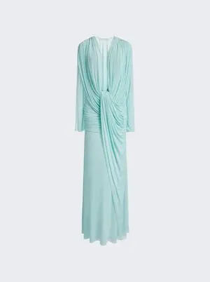 Christopher Esber Ripple Drape Long Sleeve Gown Mystic Mint - Blue