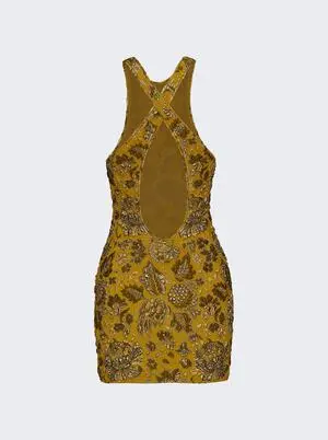 Saint Laurent Cross Back Mini Dress Mordore Or