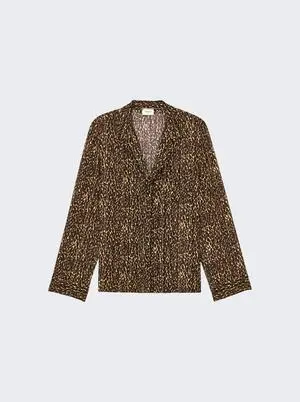 Saint Laurent Silk Georgette Pajama Blouse Lurex Stripe Leopard Print