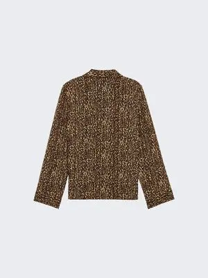 Saint Laurent Silk Georgette Pajama Blouse Lurex Stripe Leopard Print