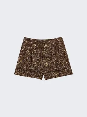 Saint Laurent Silk Georgette Pajama Shorts Lurex Stripe Leopard Print - Brown