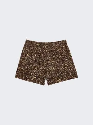 Saint Laurent Silk Georgette Leopard Print Lurex Stripe Pajama Shorts