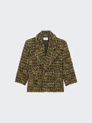 Saint Laurent Single Breasted Tweed Jacket Gris Vert - Brown