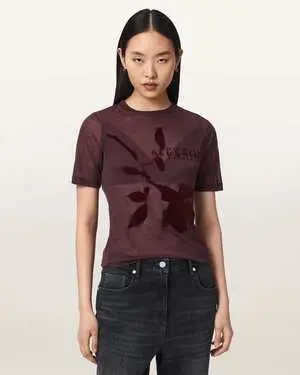 ALLSAINTS Athea Graphic Sheer T-shirt - Red