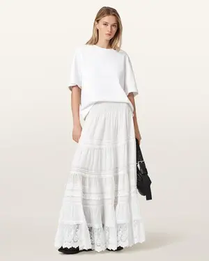 ALLSAINTS Meadow Tiered Maxi Skirt - White