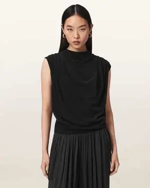 ALLSAINTS Emerson Sleeveless Pleated Top - Black