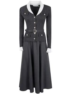 SELF-PORTRAIT Dress Knit Twill Midi Dress