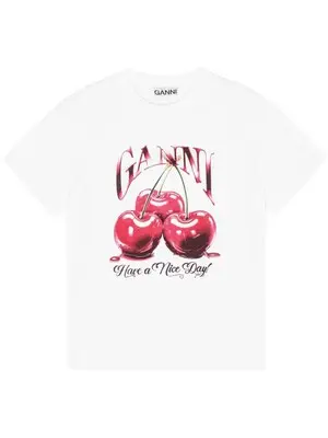 GANNI T-shirt Cherry Print "basic Jersey Cherry - Brown