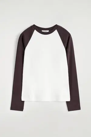 Cos COS Long Sleeve Cotton Raglan T-Shirt Brown