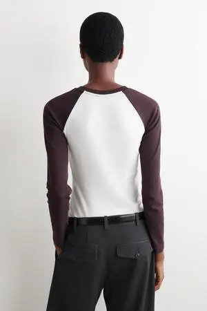 Cos Long Sleeve Cotton Raglan T-shirt - Brown