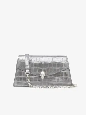 Alexander McQueen Skull Mini Bag In Metallic Croc-embossed Calf Leather